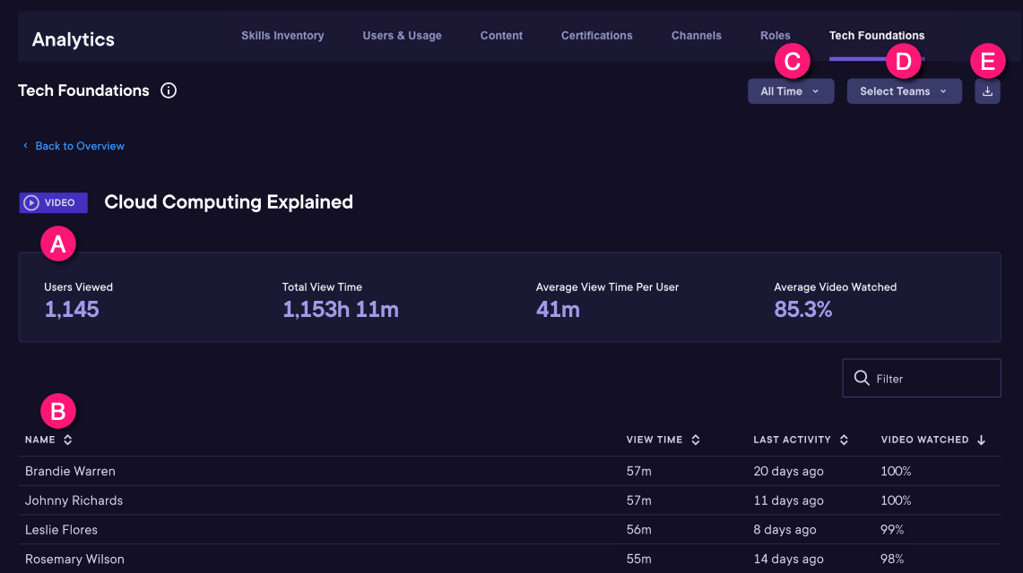 Tech Foundations analytics – Pluralsight Help Center